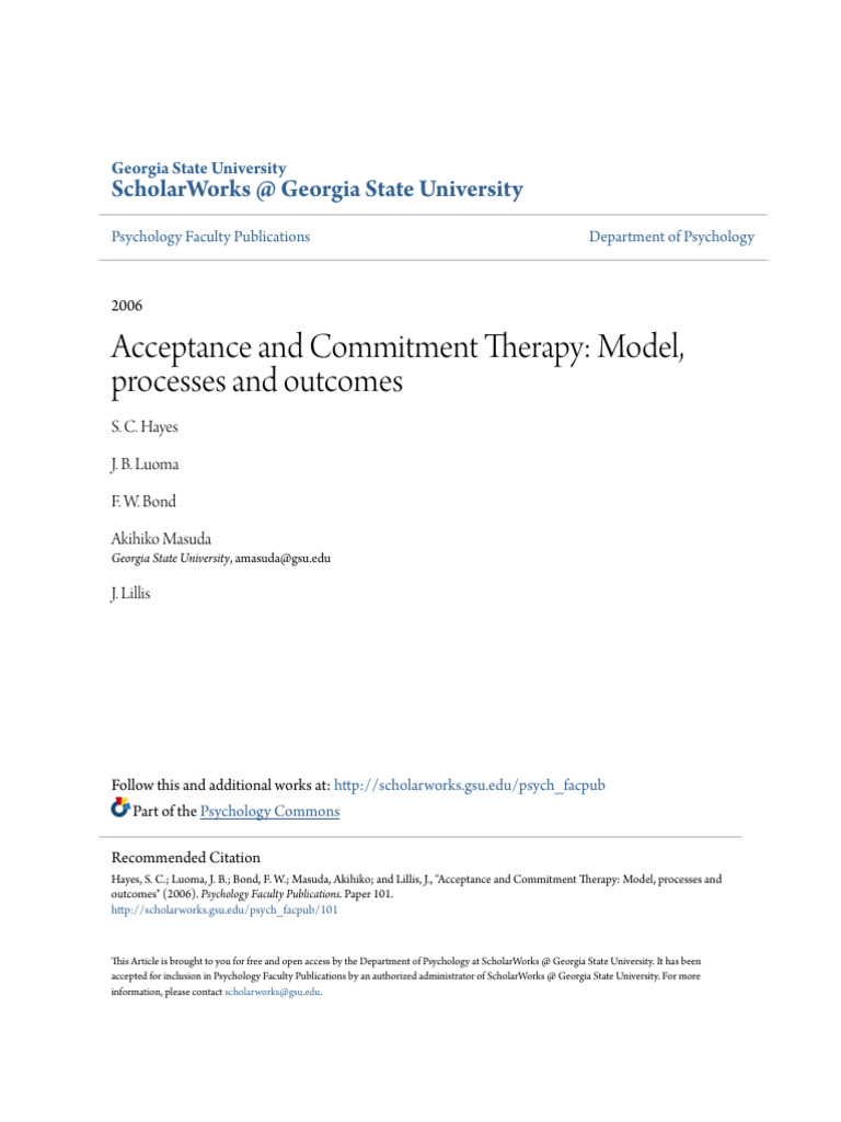 Acceptance and Commitment Therapy Model | PDF | Cognitive Behavioral ...