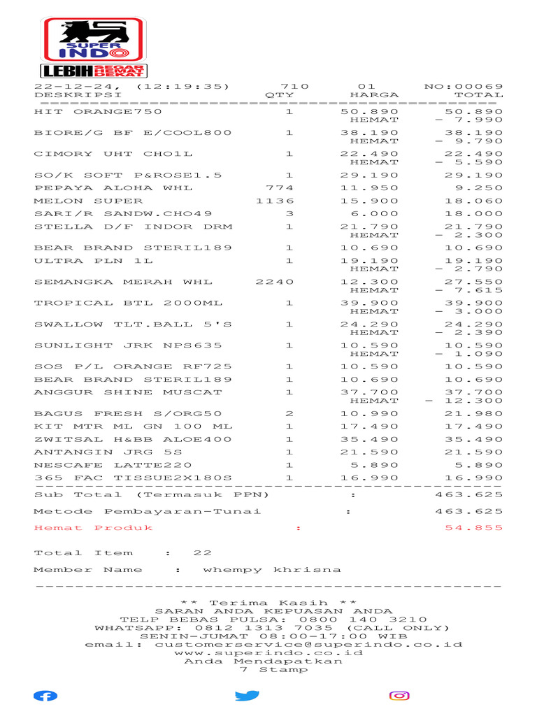 Superindo Purchase Receipt Details | PDF