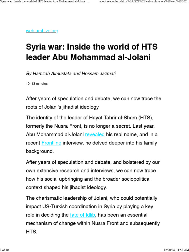Al-Jolani: HTS Leader Profile | PDF | Al Nusra Front | Jihadism