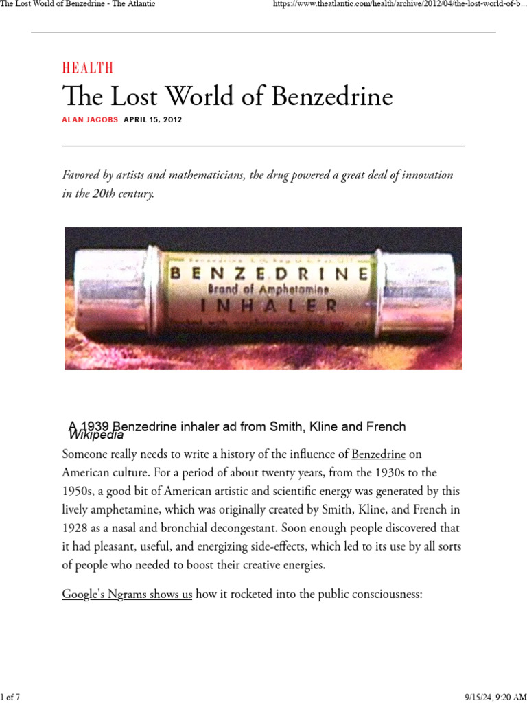 The Lost World of Benzedrine - The Atlantic | PDF