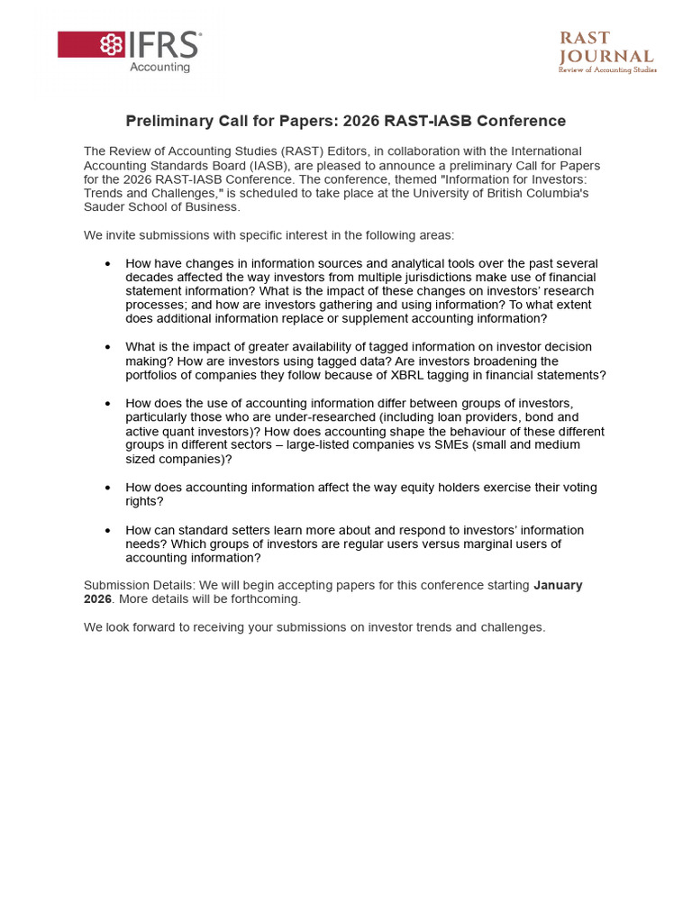 Rast Ifrs Conference 2026 Call For Papers | PDF