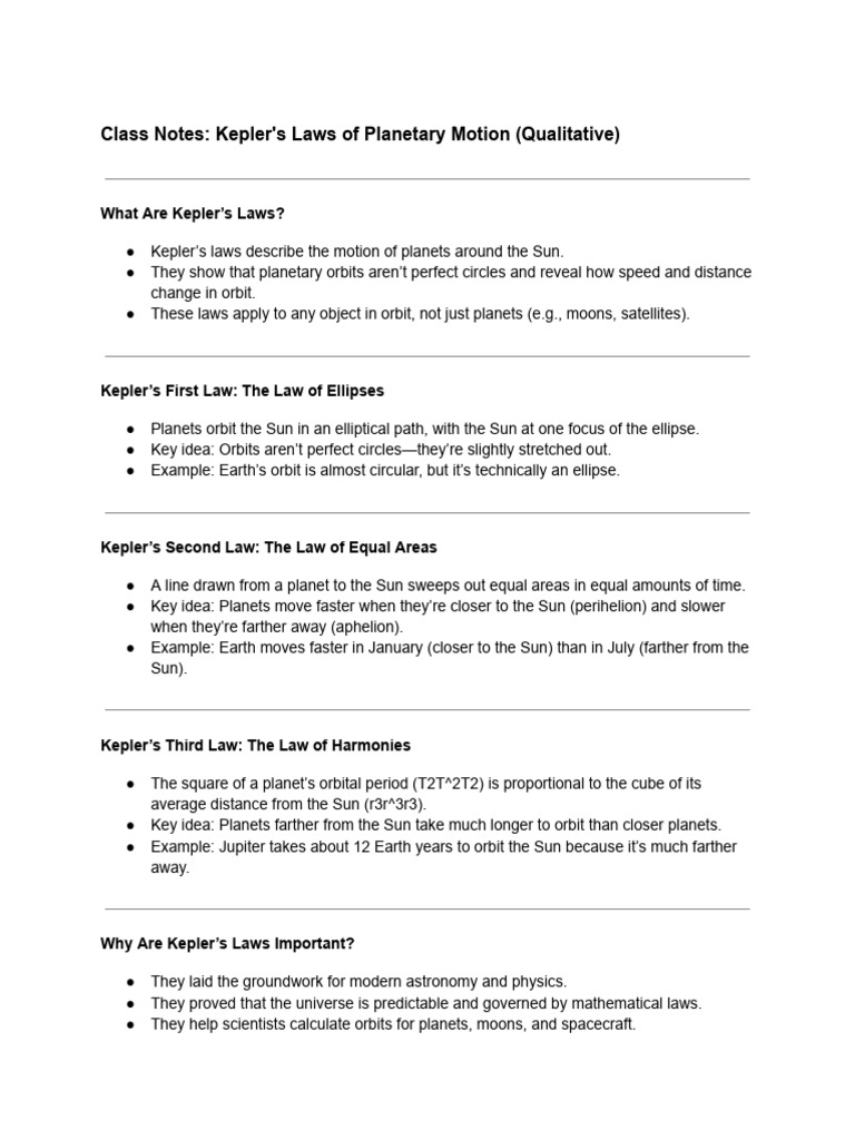 Class Notes - Kepler's Laws | PDF