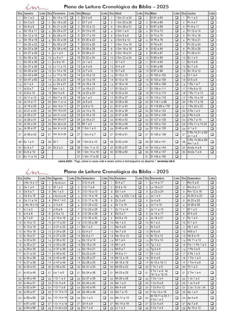 Plano de Leitura Bíblica 2025 | PDF | Livros da Bíblia hebraica | Nevi'im