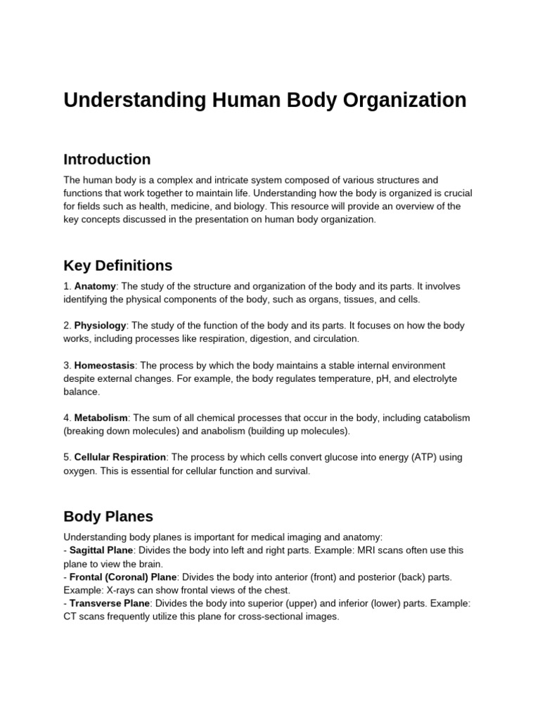 Human Body Organization Guide | PDF | Human Body | Cell (Biology)