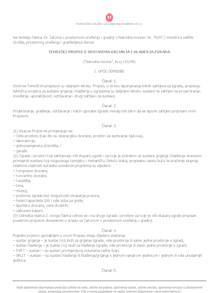 Tehnički Propis o Sustavima Grijanja I Hlađenja Zgrada | PDF