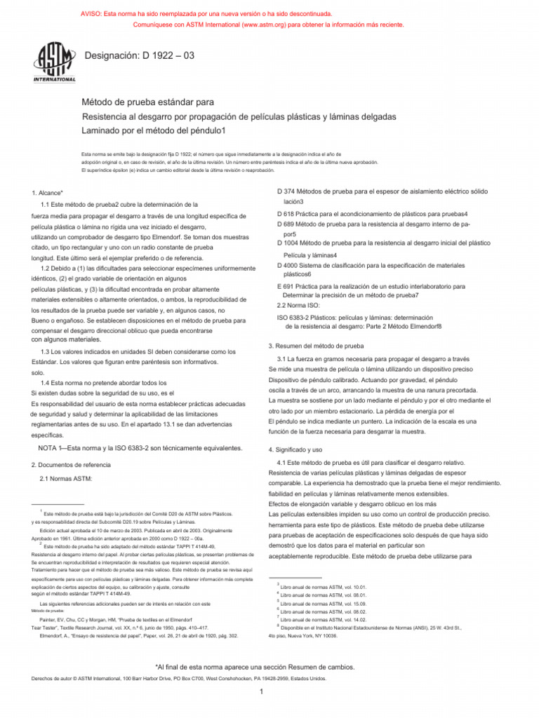 Astm-D1922-03 Es | PDF | Rodamiento (Mecánico) | Péndulo