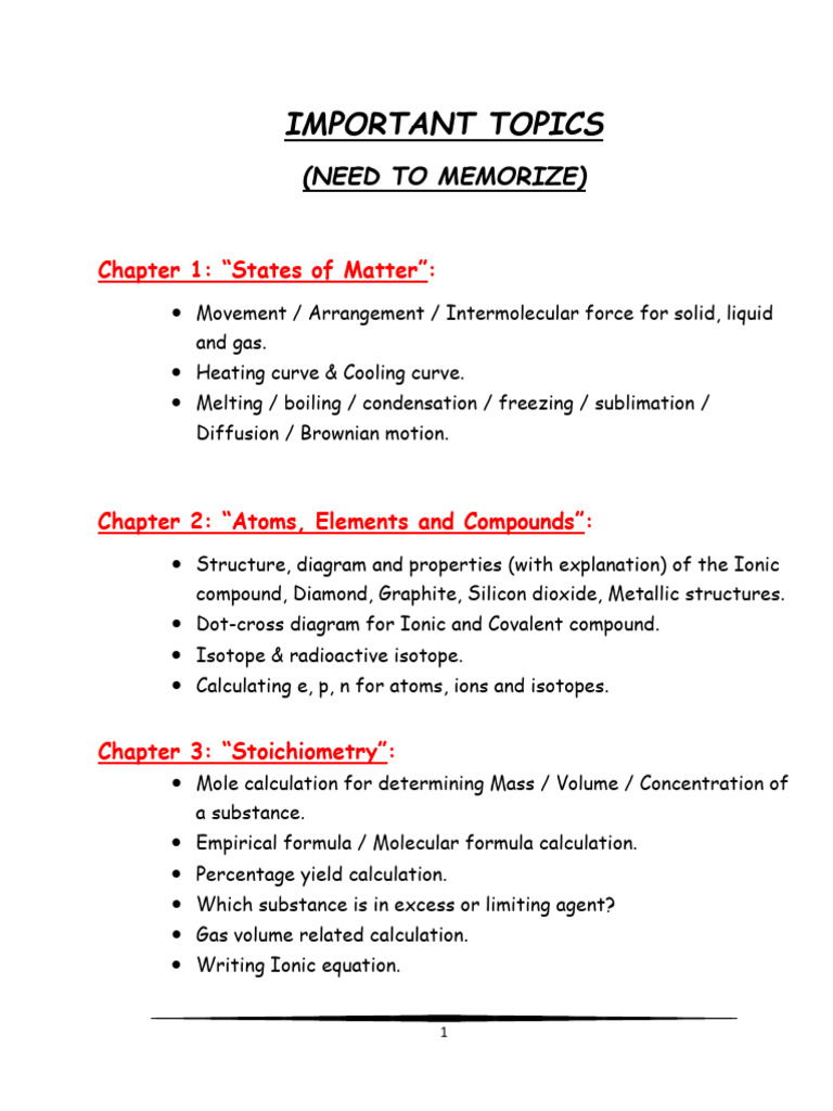 IGCSE Chapterwise Important Topics | PDF | Chemical Reactions | Redox