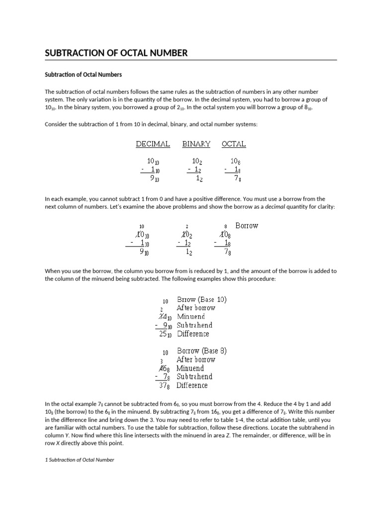 02 Subtraction of Octal Number | PDF