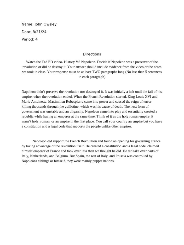 History Vs Napoleon 1 | PDF
