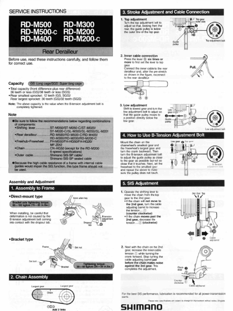 Shimano 200GS Rear Derailleur Service Manual | PDF