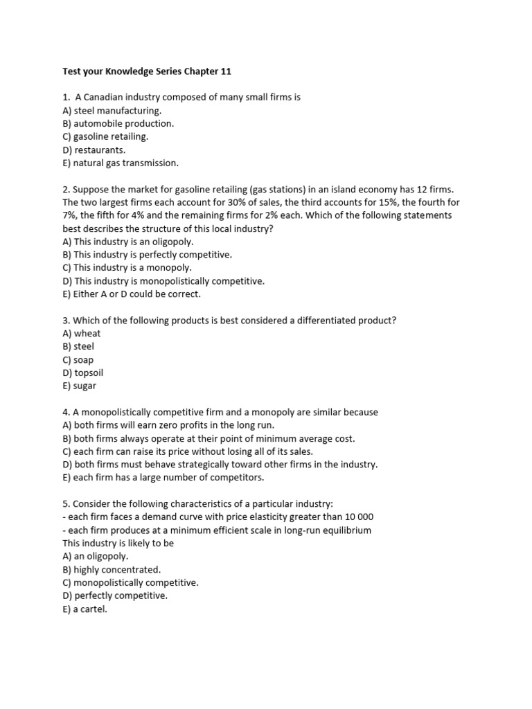 Monopolistic Competition Quiz | PDF | Profit (Economics) | Economic ...