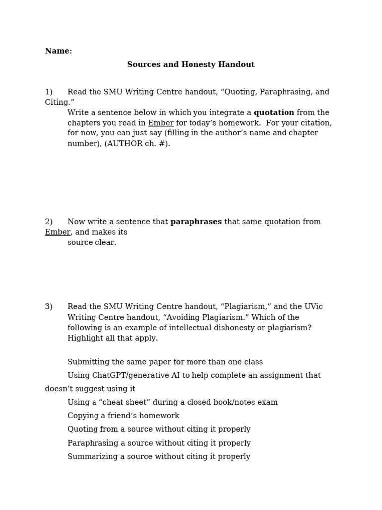Sources and Honesty Hand Out | PDF