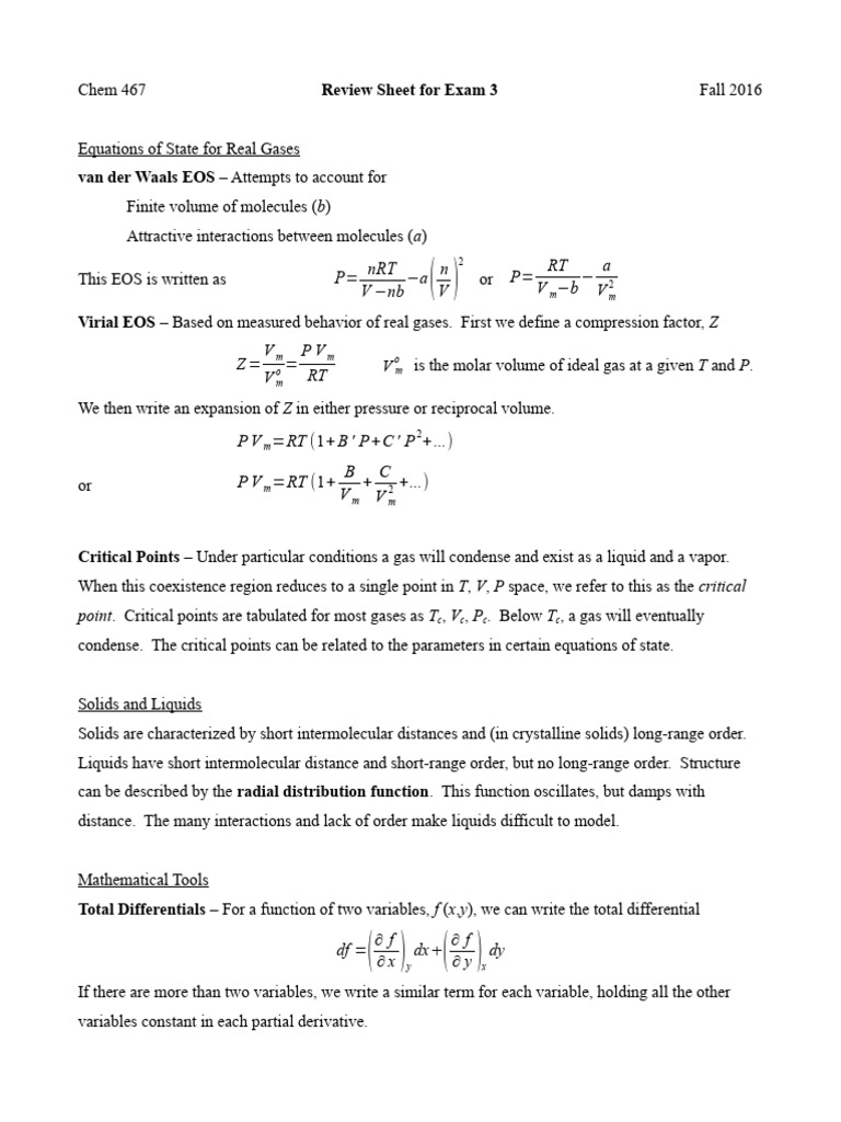 Exam 3 Study Guide | PDF | Chemical Equilibrium | Continuum Mechanics
