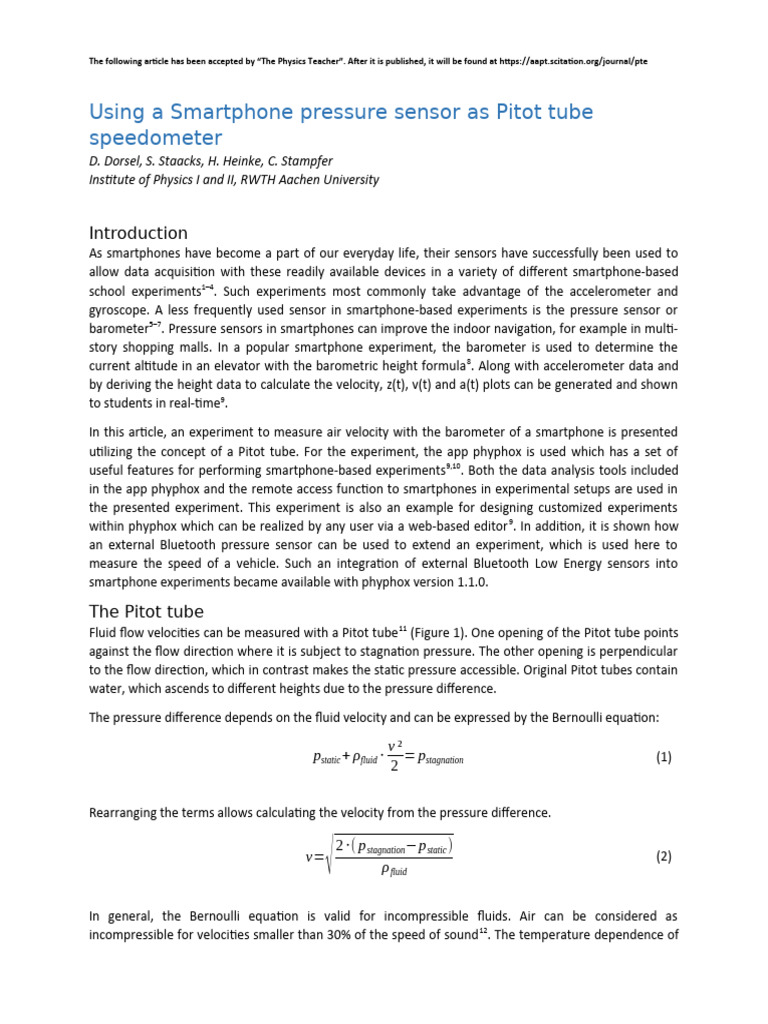 ASWD Article05 Pitot Tube | PDF | Pressure | Fluid Dynamics