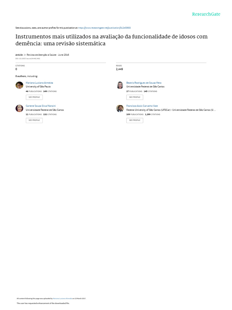 Instrumentos Mais Utilizados Na Avaliacao Da Funci | PDF | Abstract (resumo) | Demência