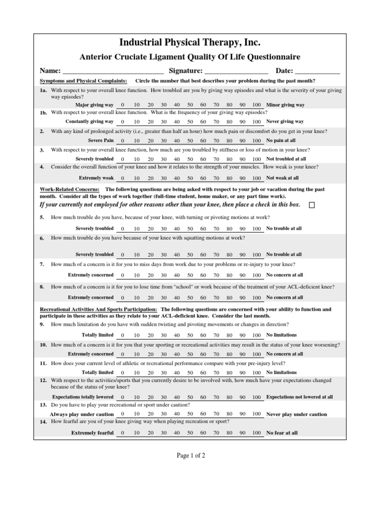 3-Anterior Cruciate Ligament Quality of Life Questionnaire | Knee ...