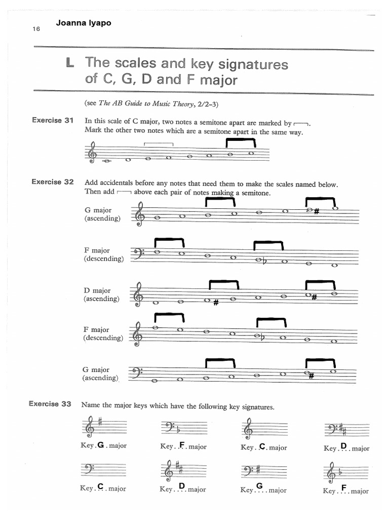 L. The Scales and Key Signatures of C, G, D, and F Major | PDF
