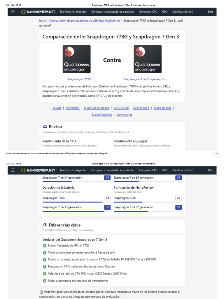 Snapdragon 778G vs Snapdragon 7 Gen 3_ pruebas y benchmarks | PDF | Ciencias de la Computación ...