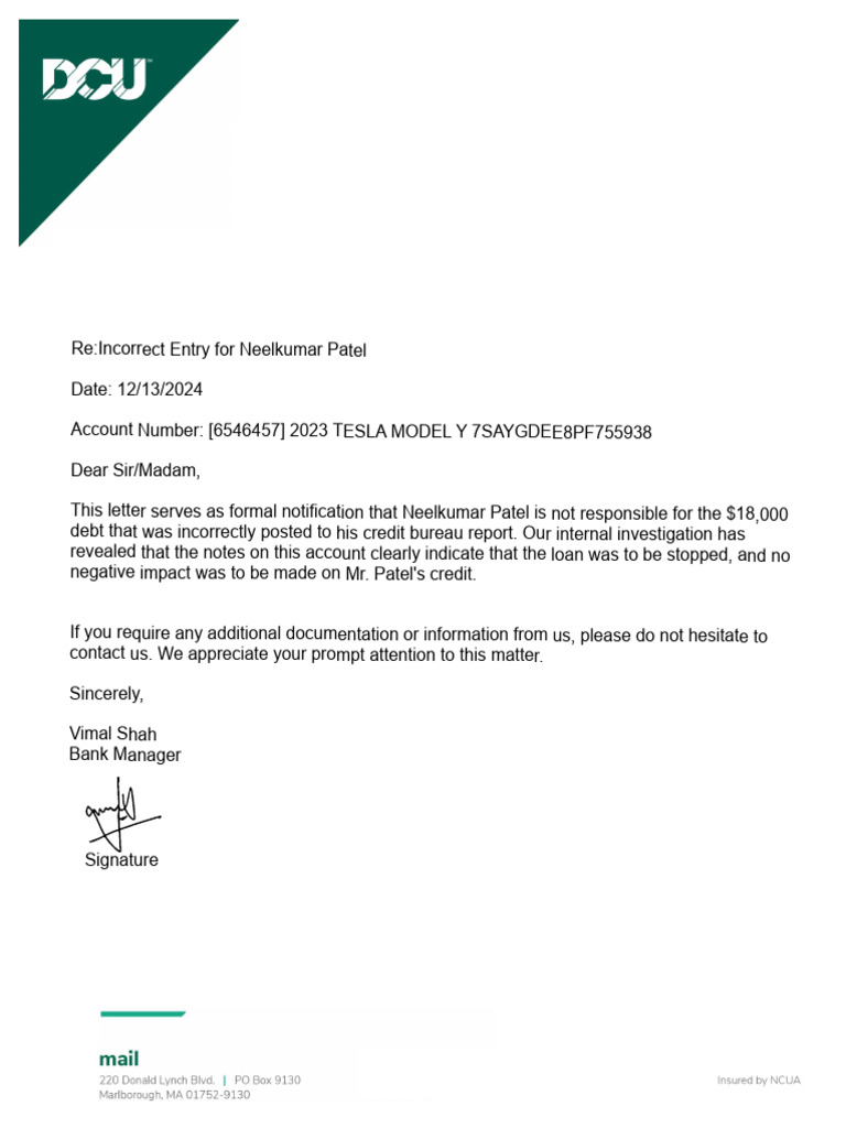 DCU Letter hamilon | PDF | Credit | Finance & Money Management