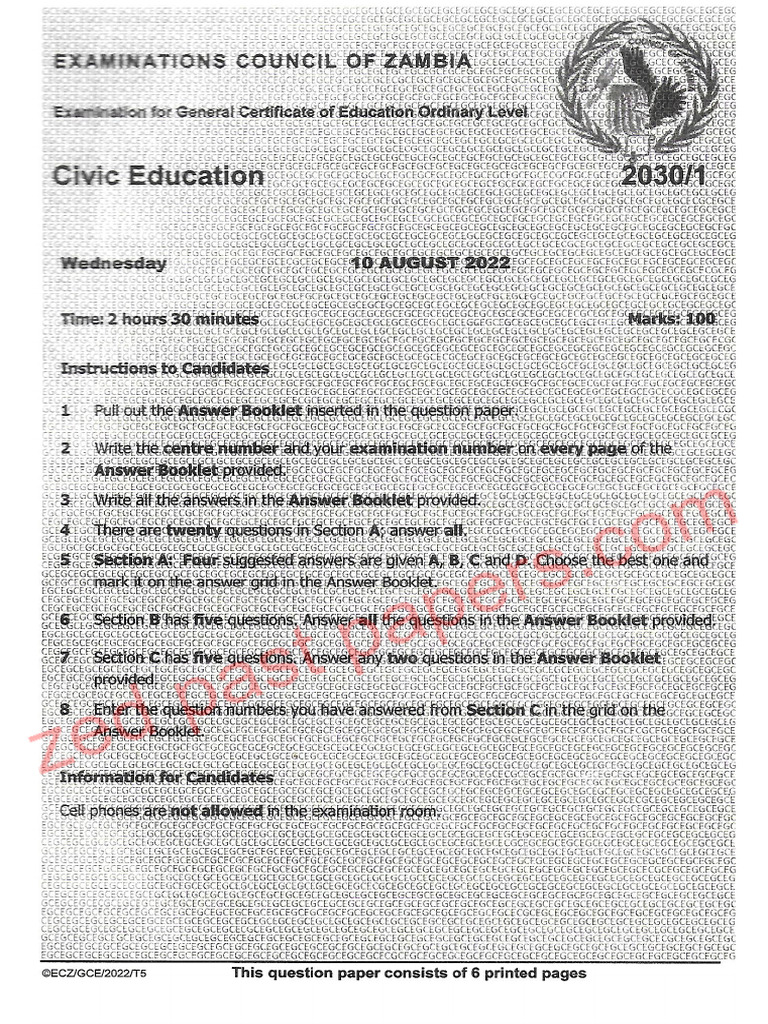 Grade 12 Civic Education GCE 2022 | PDF