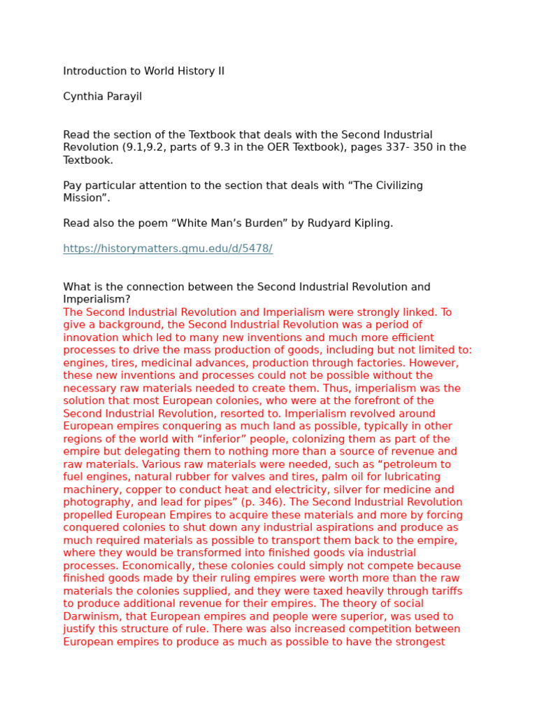 WH II - Imperialism Homework-1 | PDF | Imperialism | Industrial Revolution