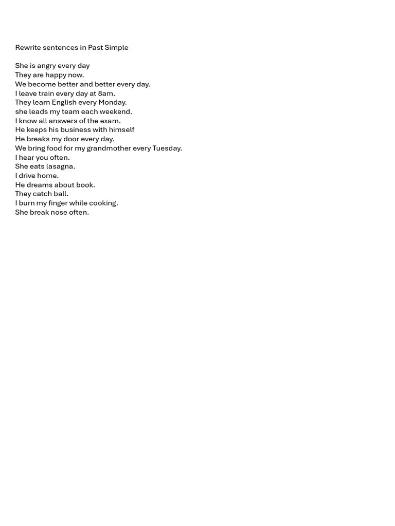 Rewrite Sentences in Past Simple | PDF