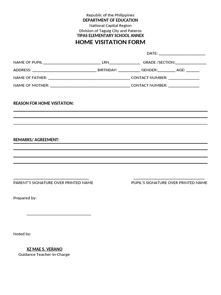 Home Visitation Form for Students | PDF