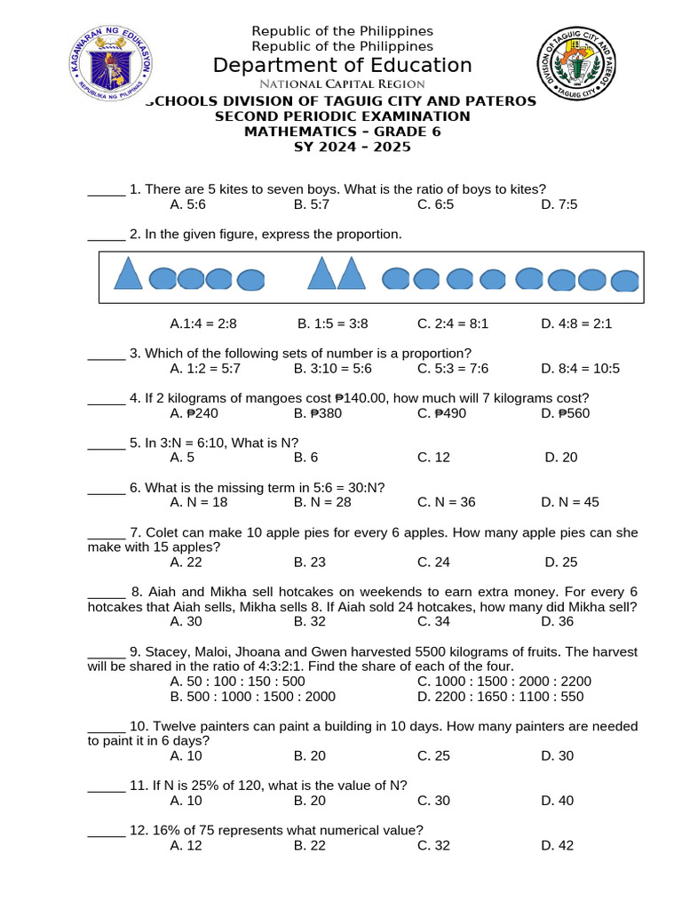Q2-PT-MATH-6-2024-2025 | PDF | Multiplication | Sales