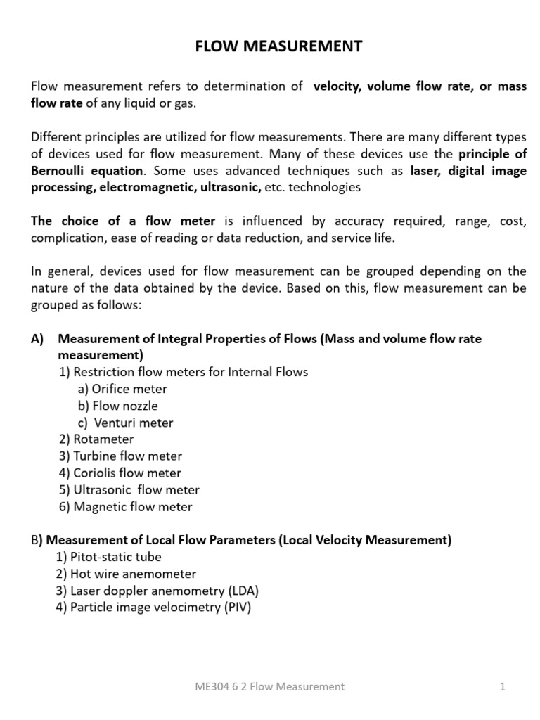 ZME304 6 2 Flow Measurement | PDF | Flow Measurement | Fluid Dynamics