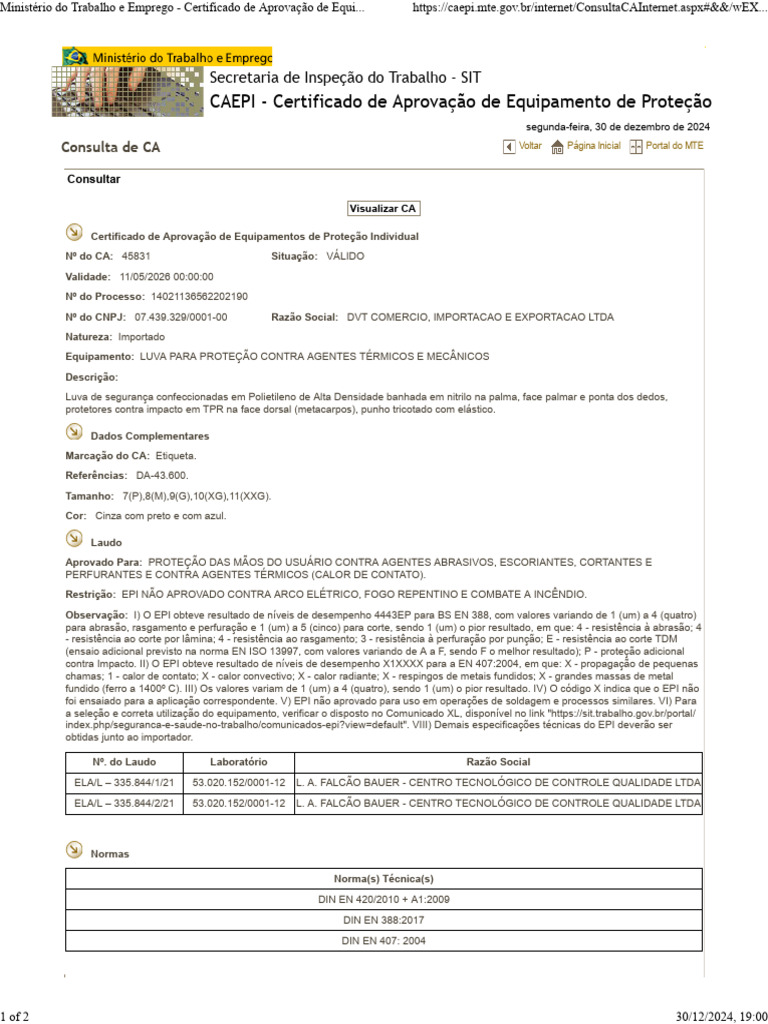 CA MTE Luva Danny Mecanica e Calor | PDF