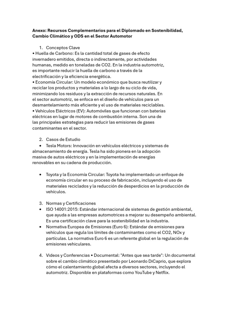 Anexo Recursos Complementarios Para El Diplomado en Sostenibilidad | PDF