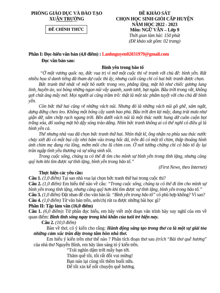 96.D Án HSG 9 | PDF