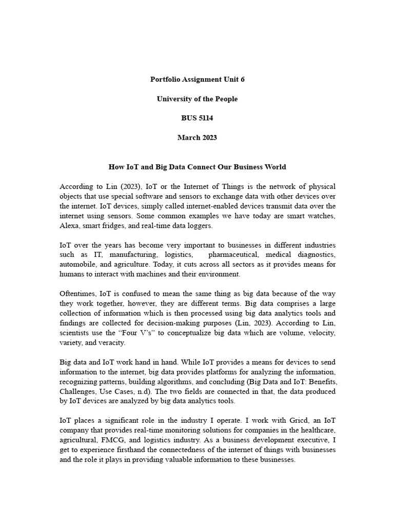 Portfolio Assignment Unit 6 - BUS 5114 | PDF | Internet Of Things | Big ...