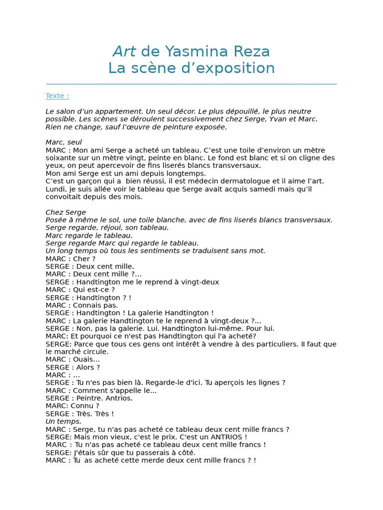 Art de Yasmina Reza THEATRE | PDF