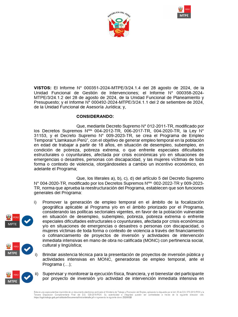 Resolucion Directoral Aprobacion de Priorizacion de Proyectos 000187-2024-Mtpe - 3 - 24-1 | PDF ...