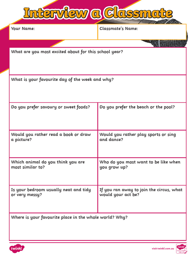 Au l 2549592 Interview a Classmate Activity Ver 1 | PDF