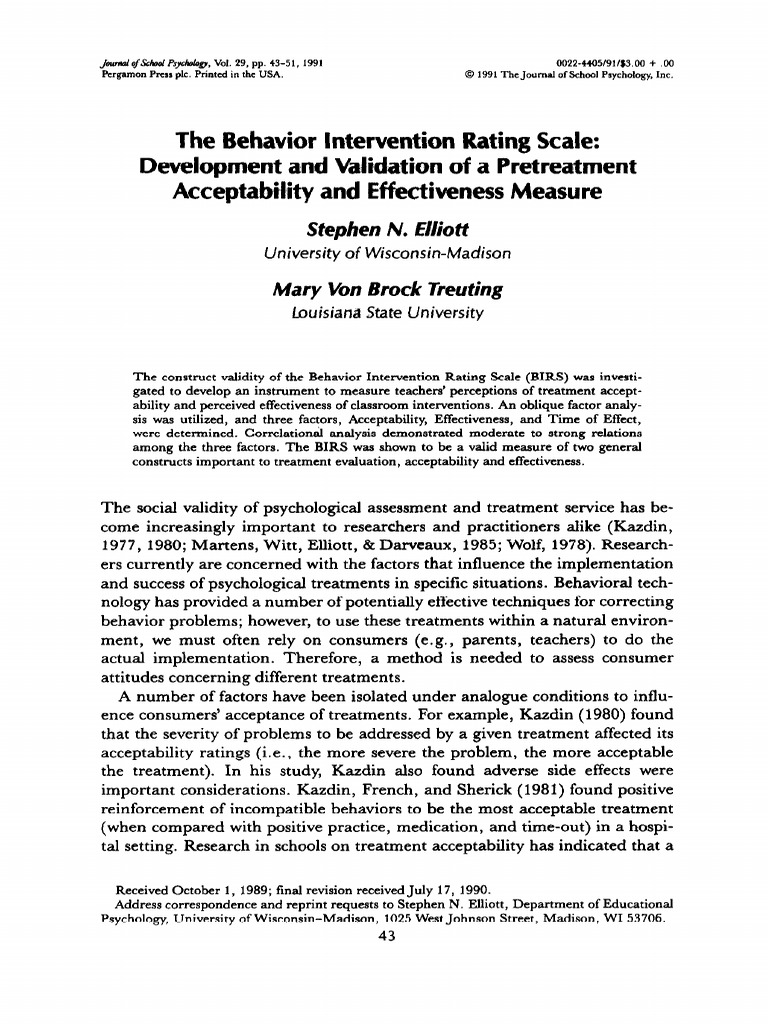 Behavior Intervention Rating Scale Validation | PDF | Factor Analysis ...
