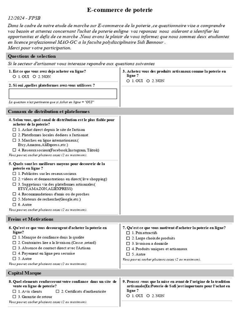 Questionnaire de Etude de Marche | PDF