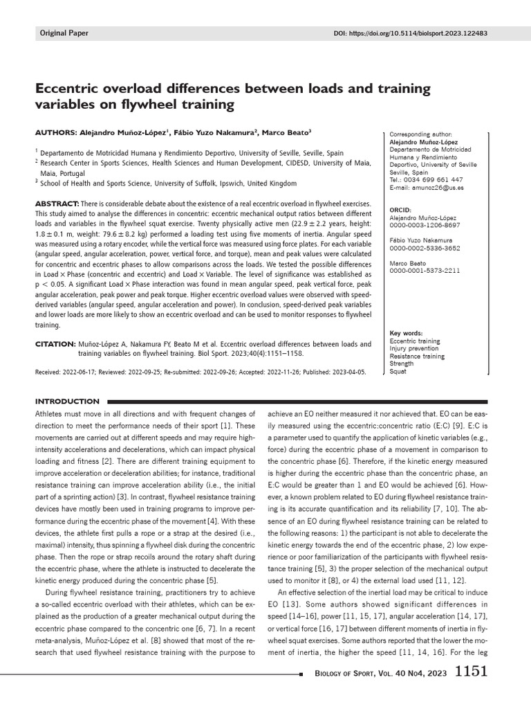 Eccentric Overload Differences Between Loads and Training Variables On ...