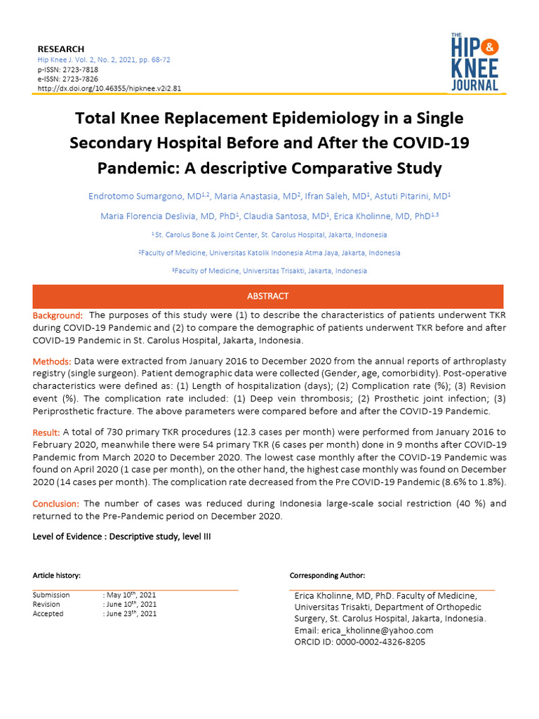 Total Knee Replacement Epidemiology Befo Pdf Surgery Patient