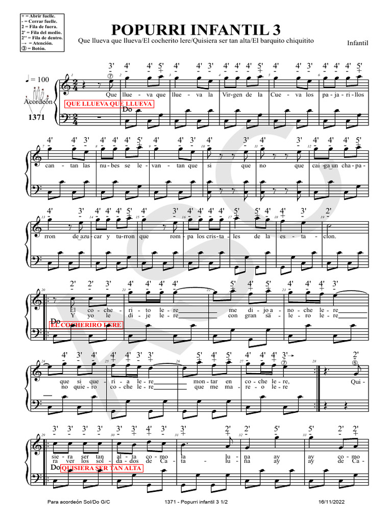 POPURRI INFANTIL 3 - Partitura Completa | PDF | Acordeón