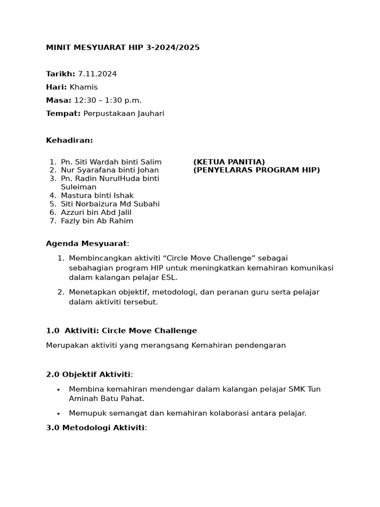 Minit Mesyuarat Hip 2 | PDF