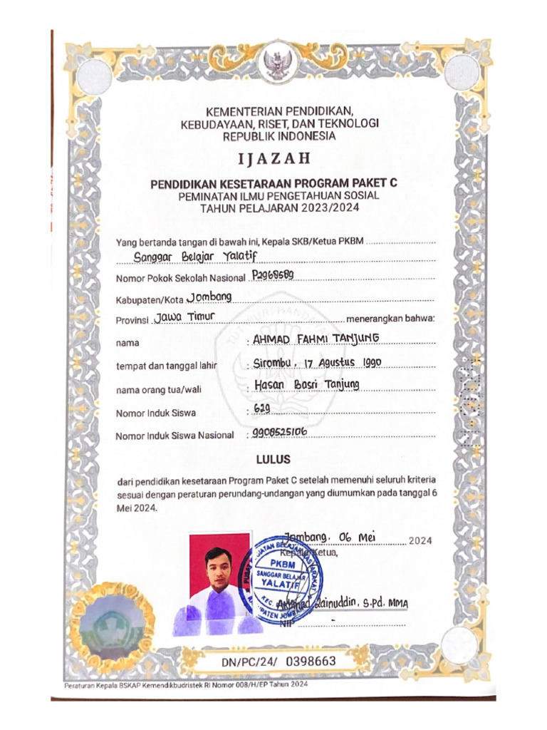 Ijazah Paket C Ahmad Fahmi | PDF
