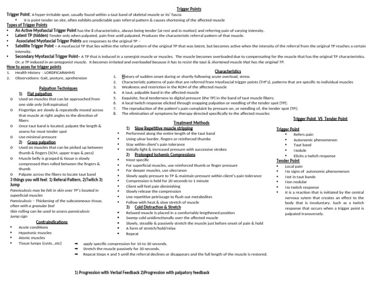 MT101 Final Cheatsheets | PDF | Myofascial Trigger Point | Clinical ...