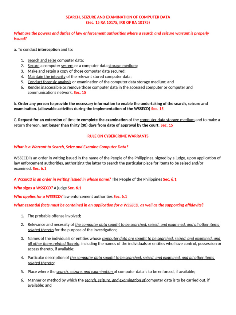 WSSECD: Search and Seizure Guidelines | PDF | Search Warrant | Search ...