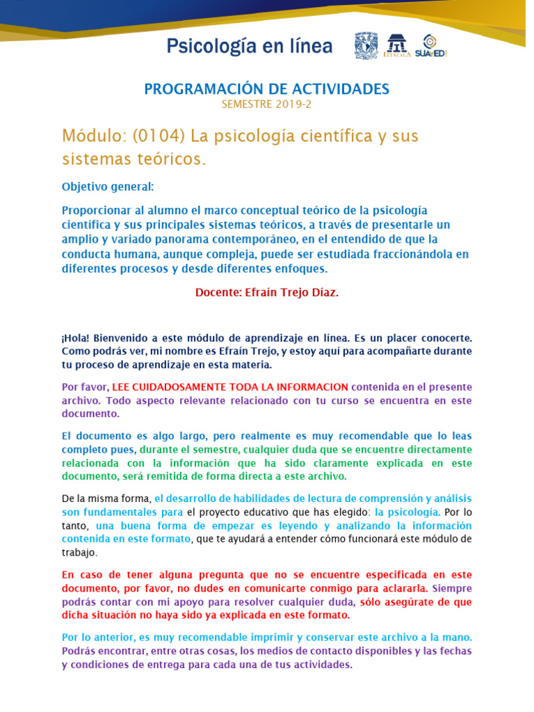 Programación de Actividades - Efrain Trejo 2019 | PDF | Psicoanálisis ...