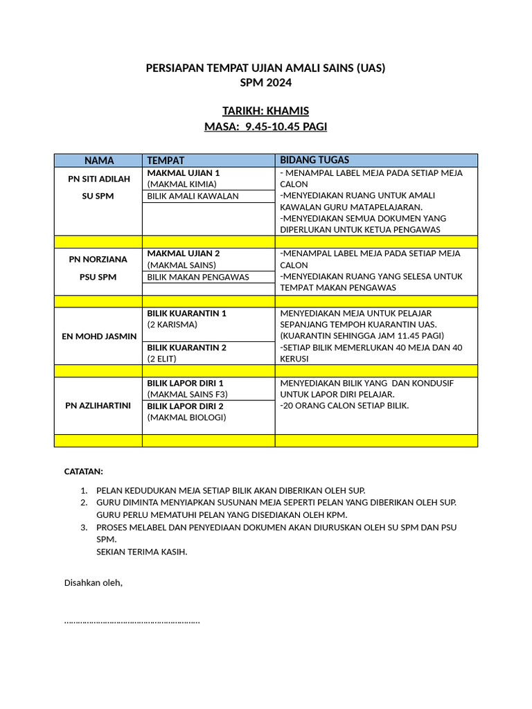 Persiapan Tempat Ujian Amali Sains | PDF