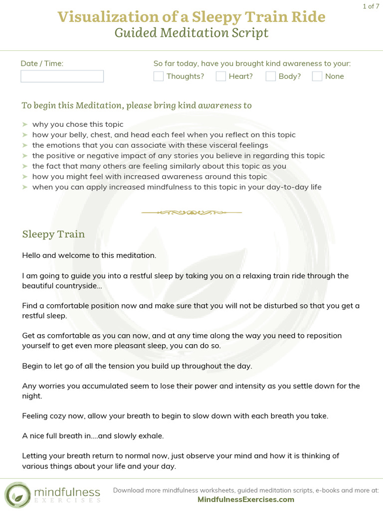 Sleepy Train Guided Meditation Script | PDF | Sunset | Sleep