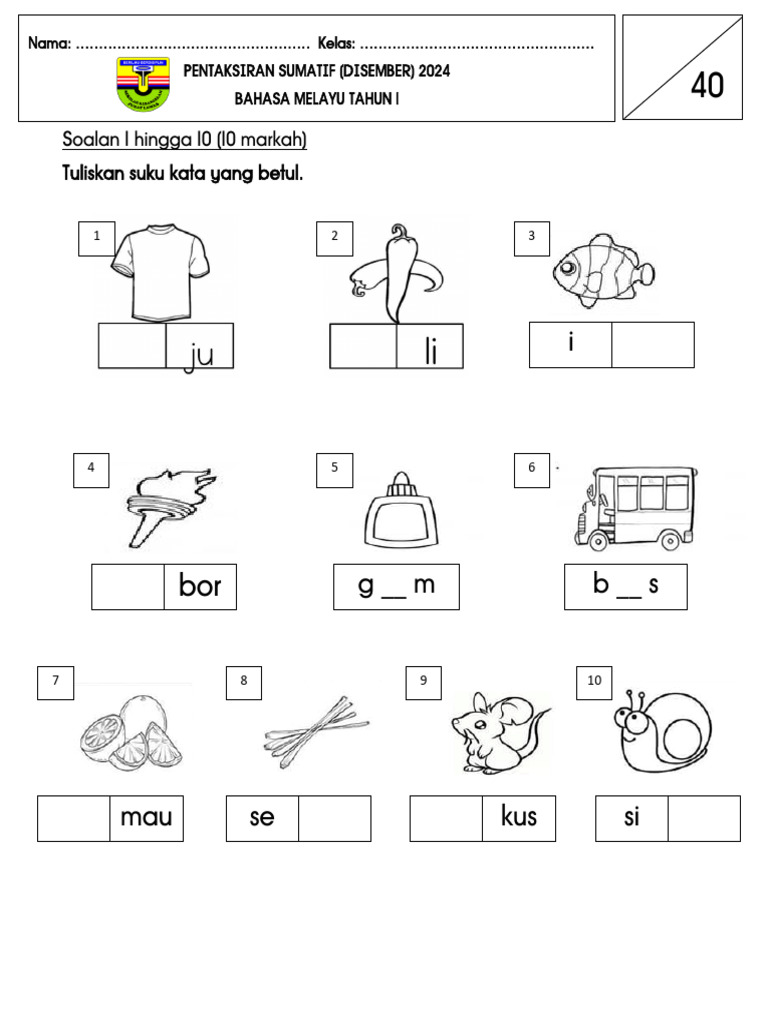 Pentaksiran Sumatif 2 Disember BM t1 | PDF