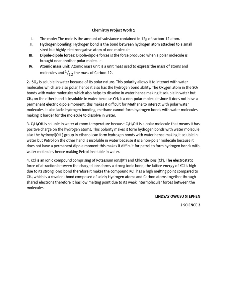 Lindsay Owusu Stephen's Chemistry Project Work 1 | PDF | Chemical ...